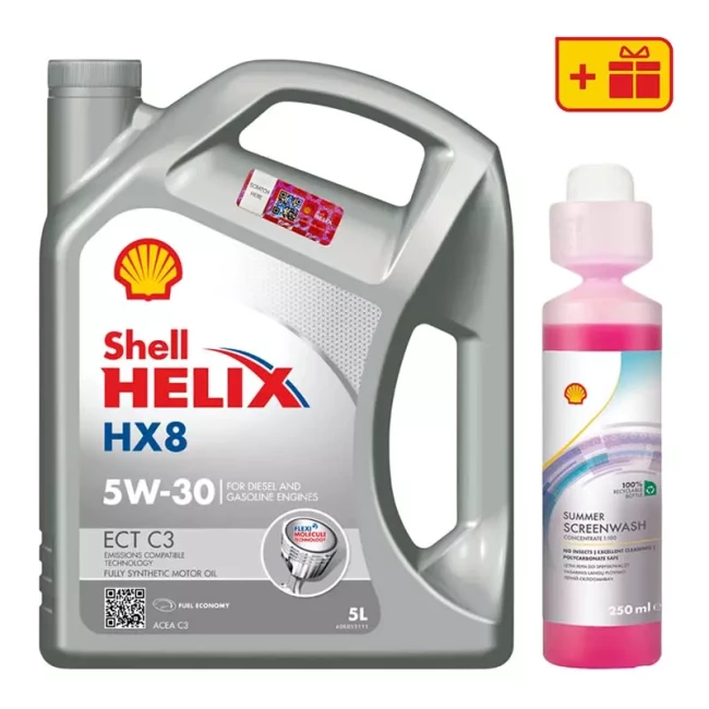 Моторное масло Shell Helix HX8 ECT C3 5W-30 5л + Летний омыватель ...